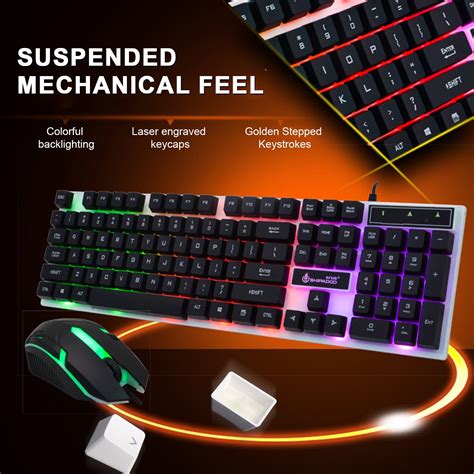 Lifetechs 1 Set Wired Keyboard Mouse Set With Colorful Backlight Ergonomics Luminous Suspended