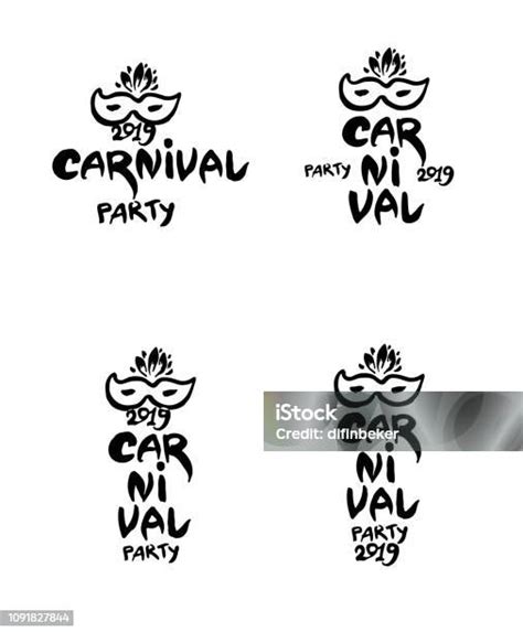 카니발 파티입니다 2019입니다 4 개의 벡터 로고의 집합입니다 벡터 로고 카니발 마스크입니다 2019년에 대한 스톡 벡터 아트 및 기타 이미지 Istock