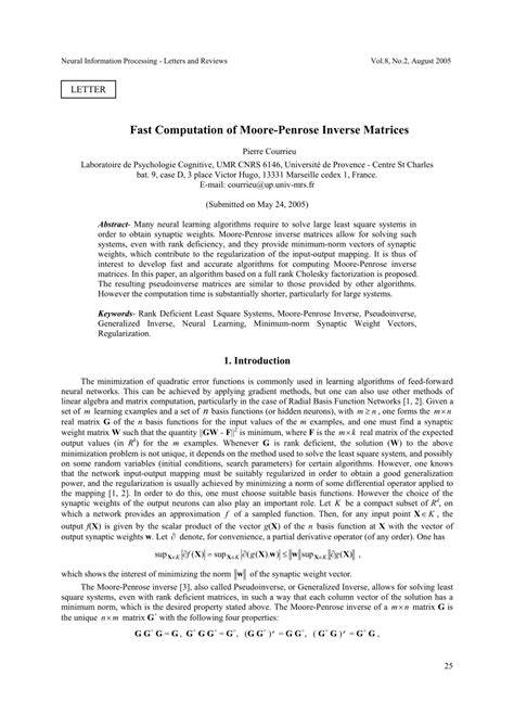 pdf fast computation of moore penrose inverse matrices