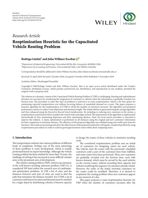 Pdf Reoptimization Heuristic For The Capacitated Vehicle Routing Problem