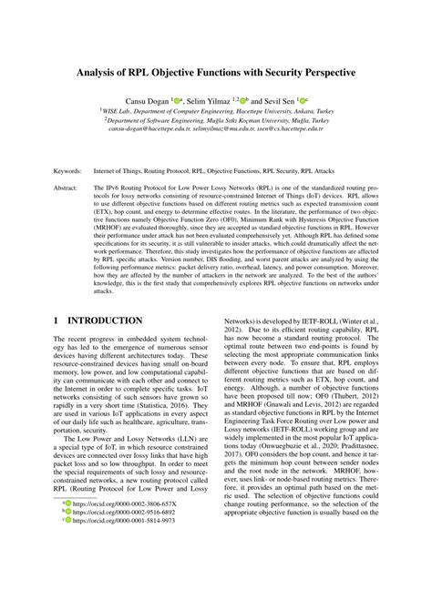 Pdf Analysis Of Rpl Objective Functions With Security Perspective