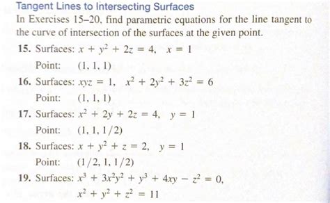 solved tangent lines to intersecting surfaces in exercises