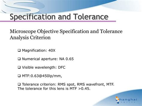 PPT X NA Microscope Objective Tolerance Analysis PowerPoint Presentation ID