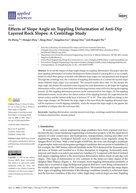 Pdf Effects Of Slope Angle On Toppling Deformation Of Anti Dip