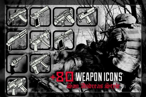 Gta San Andreas 80 Weapon Icons In Gta Sa Style Mod