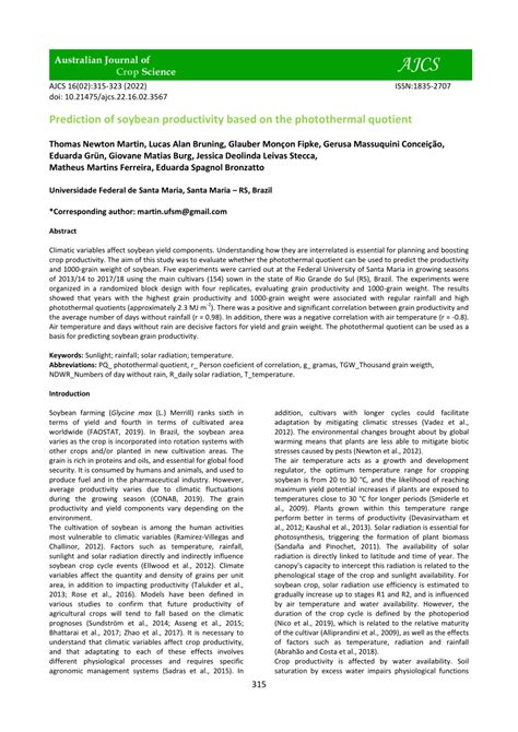 Pdf Prediction Of Soybean Productivity Based On The Photothermal Quotient
