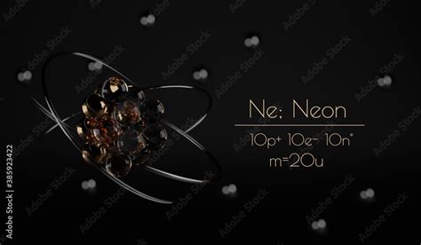 A Stylized Neon Atom Visualization With The Number Of Protons Neutrons Electrons And Its Name