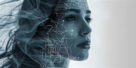 Premium Photo Blue Womans Face With Neural Network Circuit Board Representing Digital Brain