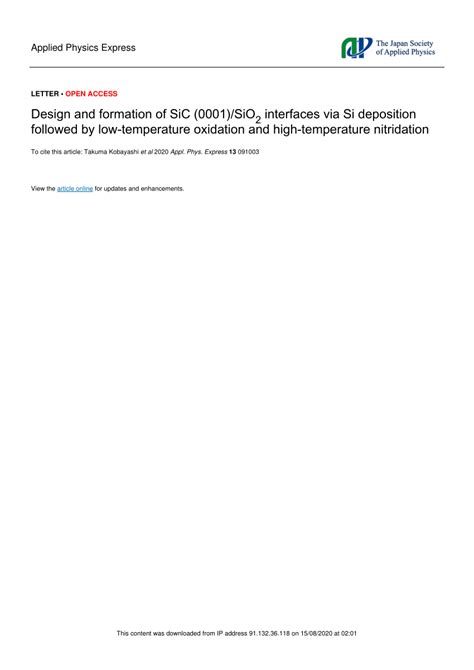 Pdf Design And Formation Of Sic 0001sio 2 Interfaces Via Si