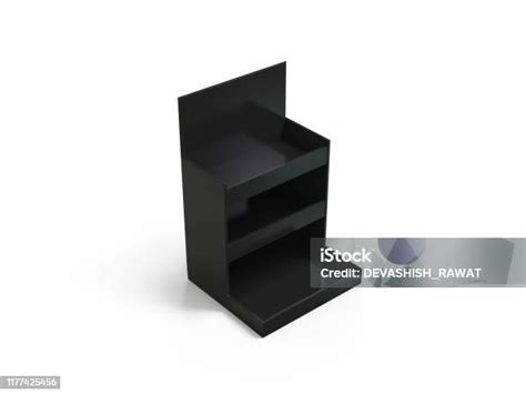 표시 판지 카운터 선반 홀더 상자 Pos Poi 빈 빈 모의 템플릿 고립 된 흰색 배경 3d 그림 0명에 대한 스톡 사진 및