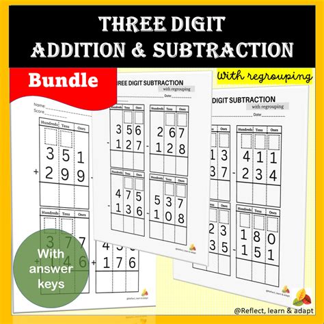 Three Digit Addition And Subtraction With Regrouping Adaptive Worksheets Library