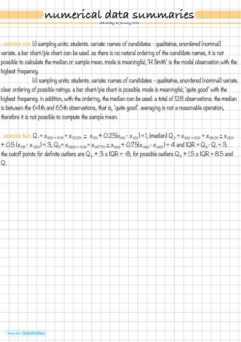 Grid Paper Numerical Data Summaries Numerical Data Summaries Wednesday 31 January 2024