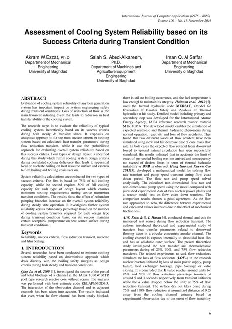 PDF Assessment Of Cooling System Reliability Based On Its Success Criteria During Transient