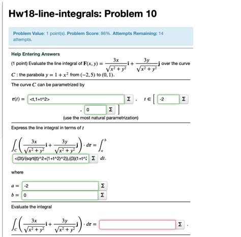 Solved Hw Line Integrals Problem Point Evaluate Chegg Com