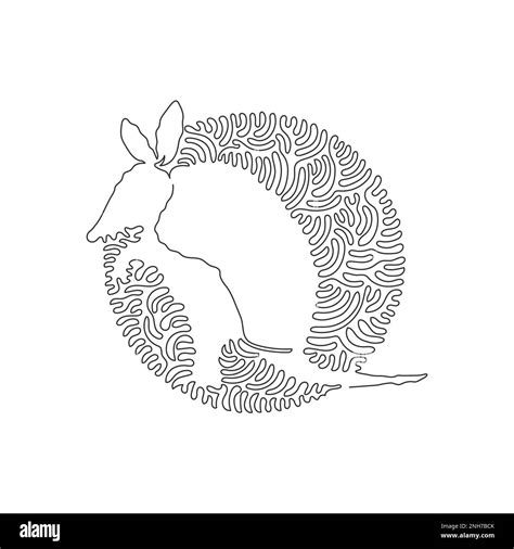 Continuous One Curve Line Drawing Of Funny Armadillo Abstract Art In