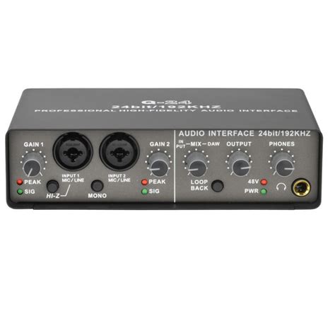 Professional 24bit 192khz Audio Interface 2 Input Sound Card For Electric Guitar Loopback