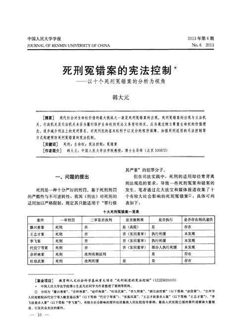 死刑冤错案的宪法控制——以十个死刑冤错案的分析为视角word文档在线阅读与下载无忧文档