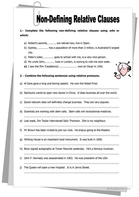 Non Defining Relative Clauses English ESL Worksheets Relative