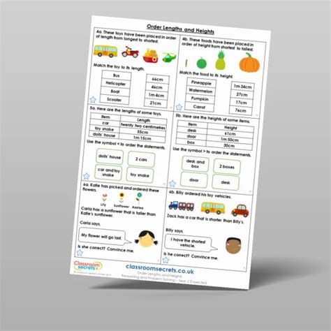Year 2 Order Lengths And Heights Reasoning And Problem Solving Resource Classroom Secrets