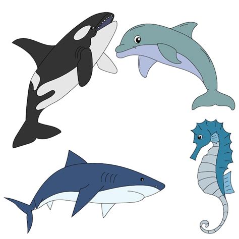 Wassertiere Clipart Set Mit Meereslebewesen Und Meereskreaturen
