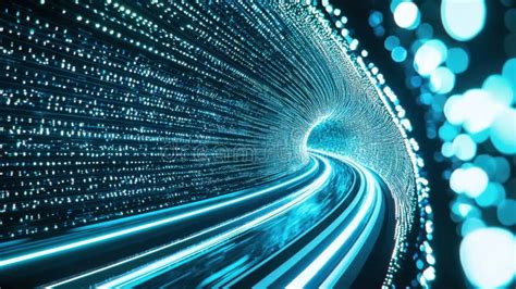 Light 3d Trails Illuminating A Futuristic Abstract Neon Background Digital Tunnel With Binary