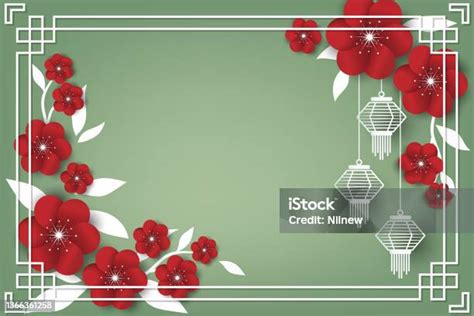 카피 공간을 위해 밝은 녹색 배경에 램프 꽃 구름이있는 중국 새해 축제 배너 디자인 개념에 대한 스톡 벡터 아트 및 기타 이미지 개념 개념과 주제 겨울 Istock