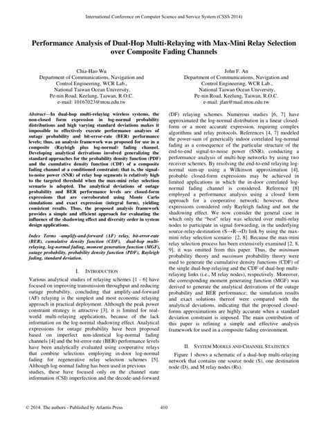 Pdf Performance Analysis Of Dual Hop Multi Relaying With Max Mini Relay Selection Over