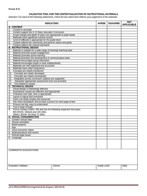 3 E Validation Tool For The Contextualization Of Instructional Materials Revised August 11 Pdf