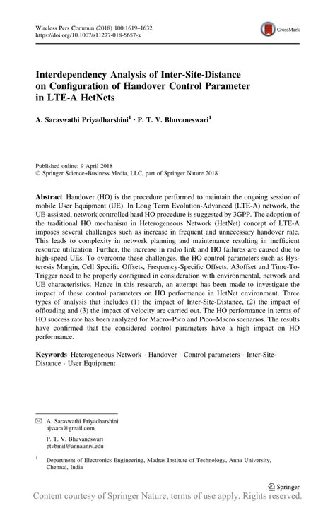 Interdependency Analysis Of Inter Site Distance On Configuration Of Handover Control Parameter