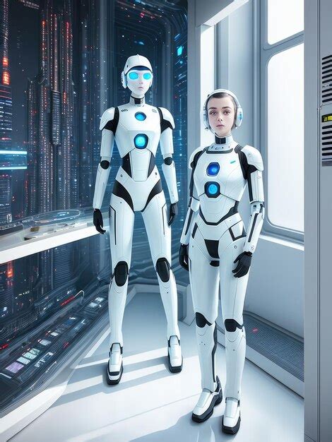 Premium Ai Image A White Android In The Interior Of A Spaceship Generative By Ai