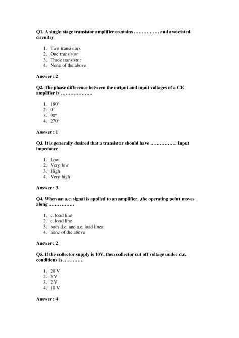 Q Bank For Amplifier And Diodes With Answers Exercises Physics Docsity
