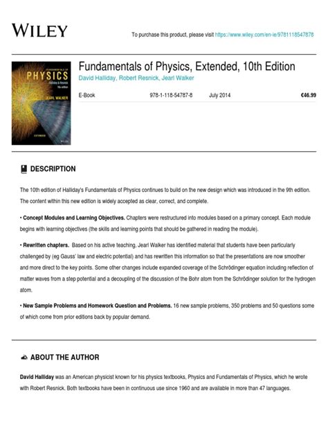 Wiley Fundamentals Of Physics Extended 10th Edition 978 1 118