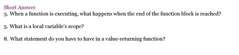 Solved In Python 3 Short Answer 3 When A Function Is Executing What