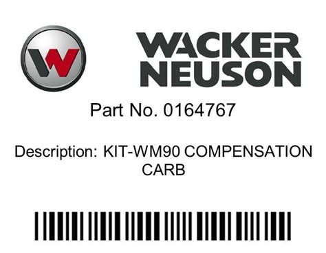 Wacker Neuson Kit Wm90 Compensation Carb Part No 0164767 Hydro Technology Systems Inc