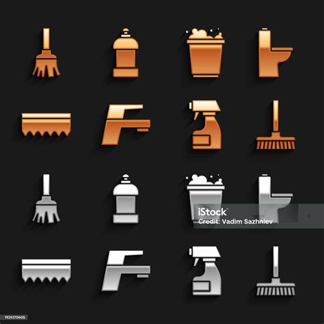 설정 수도꼭지 변기 손잡이 빗자루 청소 스프레이 병 스폰지 거품 양동이 깃털 및 병 세척제 아이콘 벡터 가사 집안일에 대한 스톡 벡터 아트 및 기타 이미지 Istock
