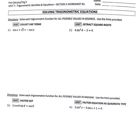 5 3 Solving Trig Equations Worksheet 2 Precalculus Tessshebaylo