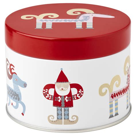 Vinterfint Tin With Lid Christmas Pattern Multicolour Ikea Latvija