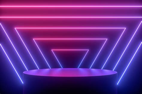 자외선 네온 레이저 빛나는 라인 빈 제품 스탠드와 추상 3d 배경 플랫폼 Led 조명에 대한 스톡 사진 및 기타 이미지 Led 조명 가정의 방 조명 장비 Istock