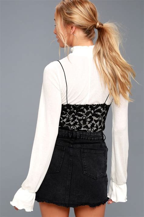 Cute Washed Black Skirt Denim Mini Skirt