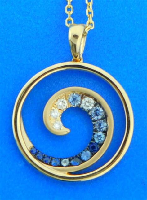 Wave Necklace 14k Diamonds And Sapphires Island Sun Jewelry Beach