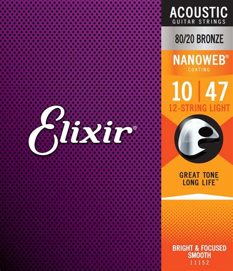 elixir nanoweb 80 20 bronze acoustic — 12 string 11152 light 010 047