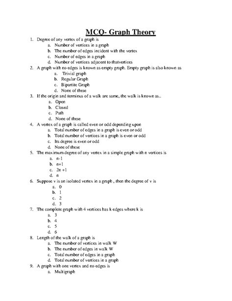 Graph Theory MCQ Question MCQ Graph Theory 1 Degree Of Any Vertex Of A Graph Is A Number