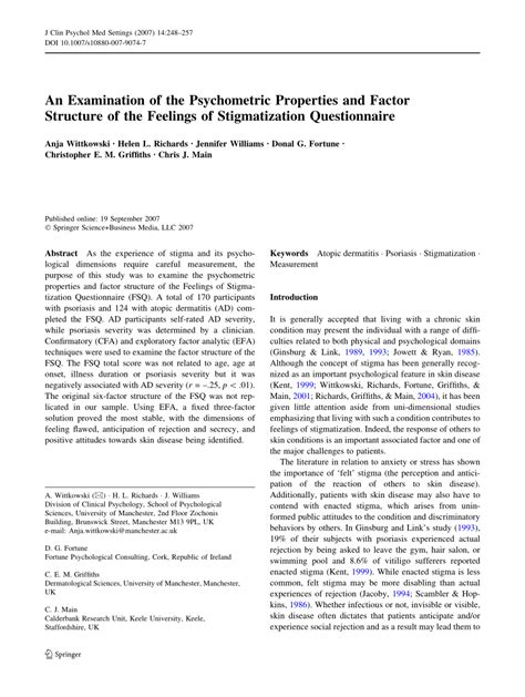 Pdf An Examination Of The Psychometric Properties And Factor