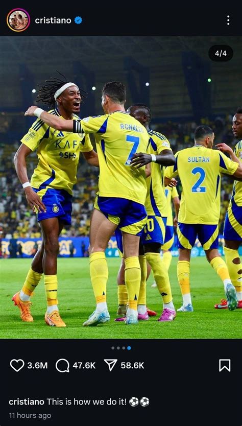 پست اینستاگرامی کریستیانو رونالدو بعد از بریس مقابل الریاض عکس طرفداری