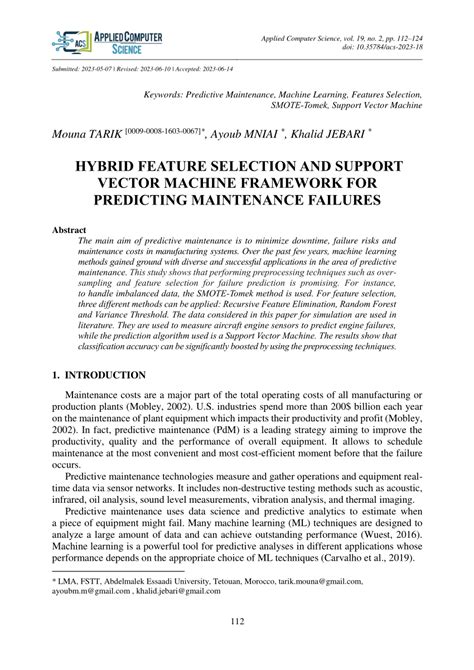 pdf hybrid feature selection and support vector machine framework for