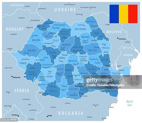 Romania Detailed Map With Regions Cities And Country Flag High Res