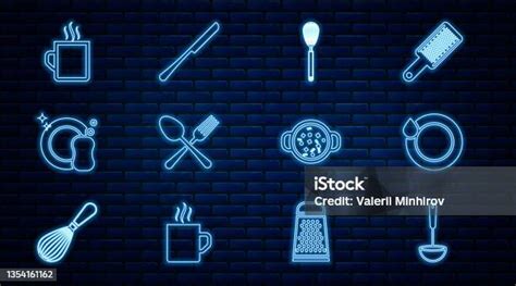 세트 라인 키친 국자 설거지 거품기 크로스 포크와 숟가락 커피 컵 요리 수프 냄비와 칼 아이콘 벡터 가정 생활에 대한 스톡 벡터 아트 및 기타 이미지 Istock