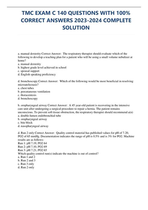 TMC EXAM C 140 QUESTIONS WITH 100 CORRECT ANSWERS COMPLETE SOLUTION TMC EXAM C 140 QUESTIONS