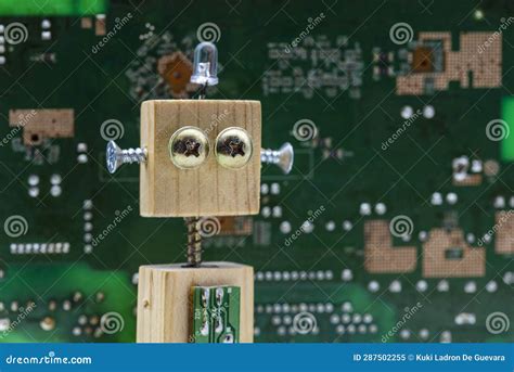 Wooden Robot In Front Of An Electronic Circuit Panel Stock Image Image Of Original Technology