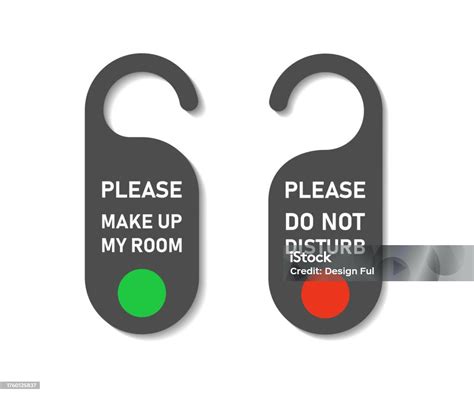방해하지 말고 내 방 문 걸이 빨간색과 녹색 색상을 검은 색 스타일 호텔 서비스 휴식 간단한 평면 스타일 벡터 일러스트 레이 션의 그림자와 함께 사실적인 스타일로